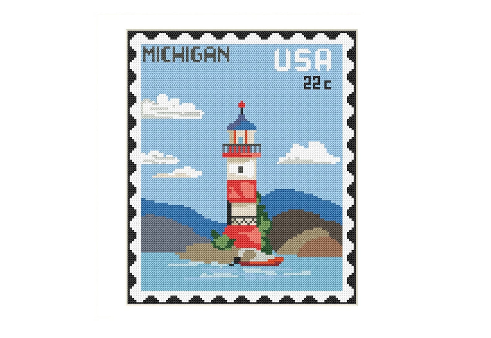 Lighthouse Cross Stitch Pattern Michigan Cross Stitch State - Etsy