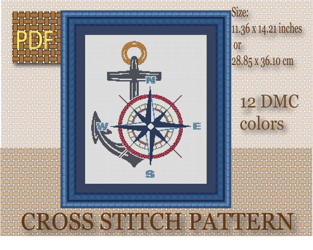 Nautical Anchor Compass Cross Stitch Pattern: Boho Wind Rose (PDF) - Etsy
