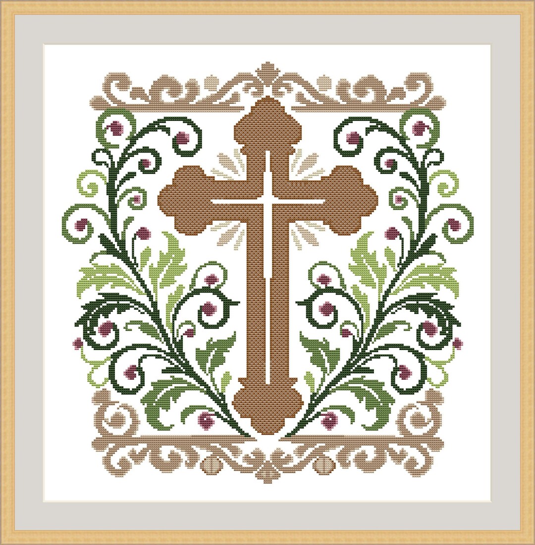 Religious Cross Stitch Christian Pattern With Flowers Embroidery for ...