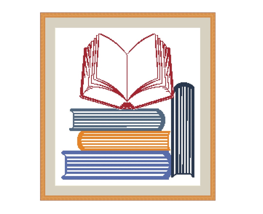 Stack of Books Cross Stitch Pattern: Library Embroidery (PDF Pattern ...
