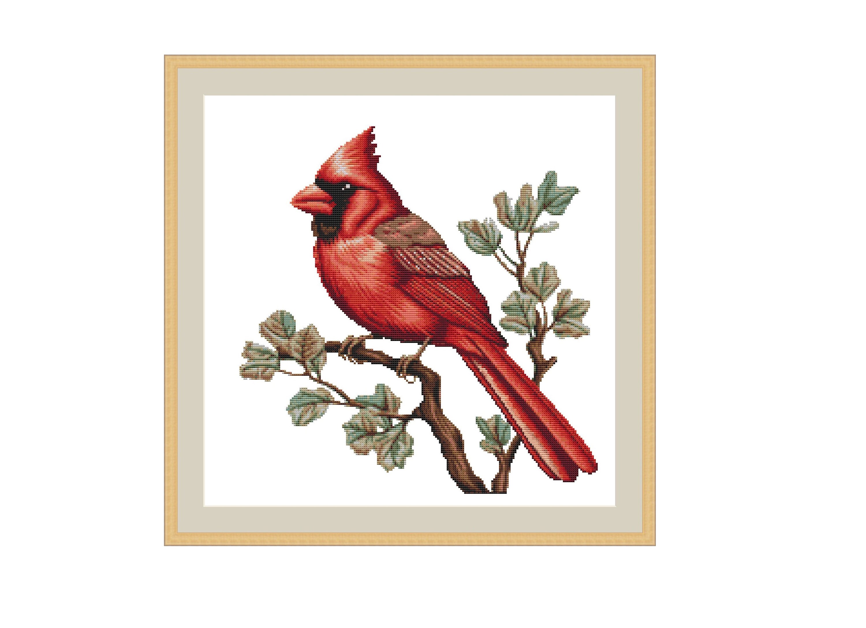Cardinal Red Bird Cross Stitch Pattern on Black Canvas Sitting on ...