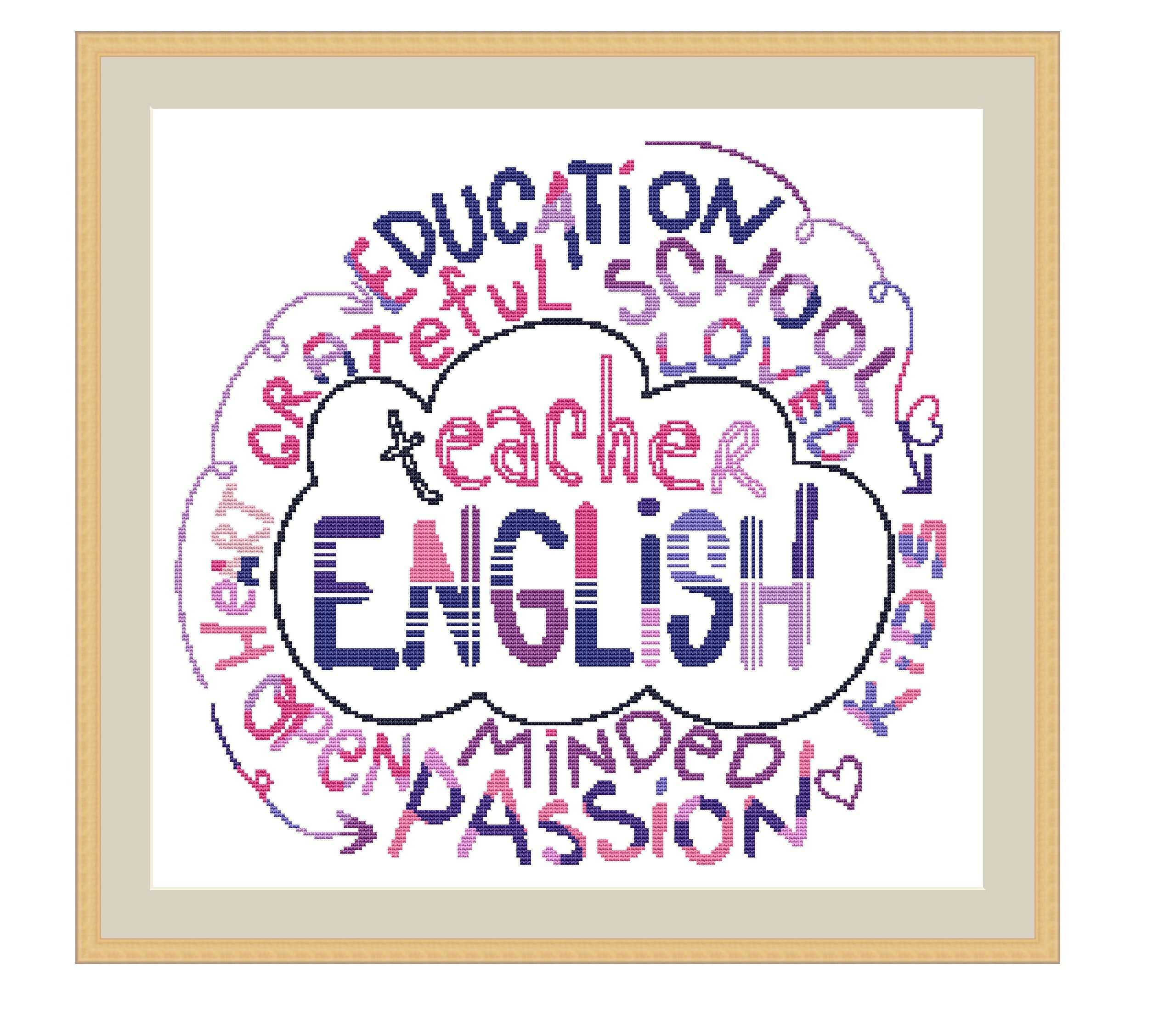 English Teacher Typography Cross Stitch Pattern Ideal for School ...