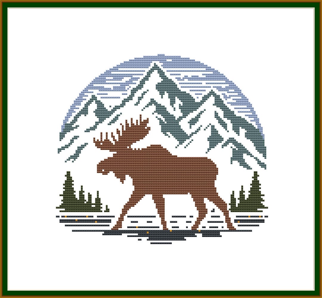 Moose Cross Stitch Pattern • Mountain Forest Scene • Canada ...
