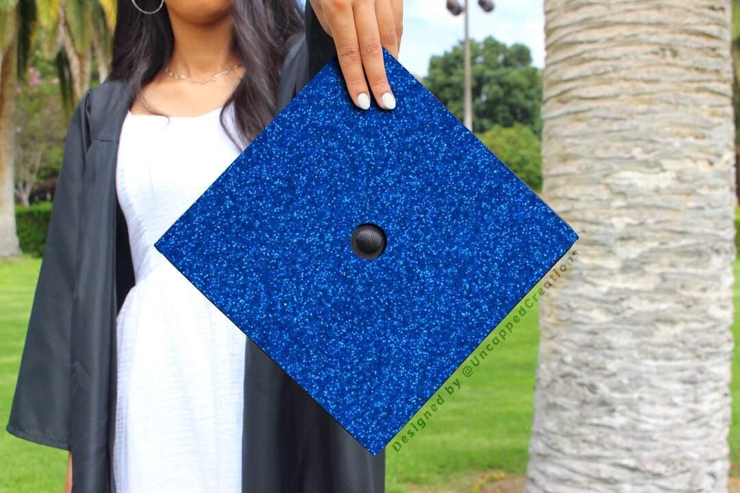 Blue Glitter Grad Cap Topper: DIY Graduation Cardstock Template - Etsy