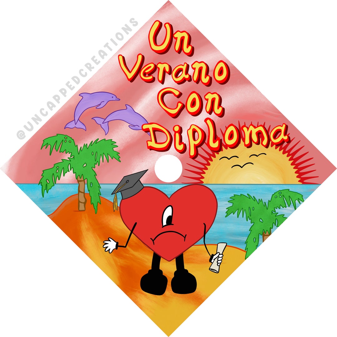 Un Verano Con Diploma Grad Cap Topper PRINTED Graduation Cap - Etsy