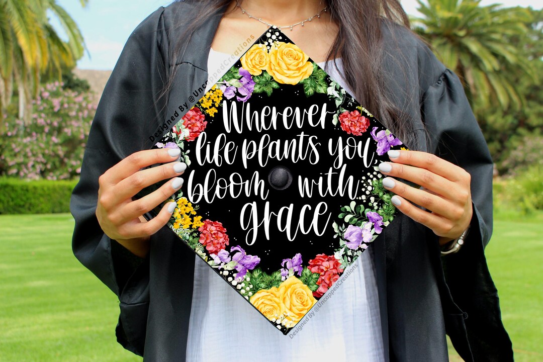 Flower Grad Cap Design | CARDSTOCK Graduation Cap Design | Floral Grad ...