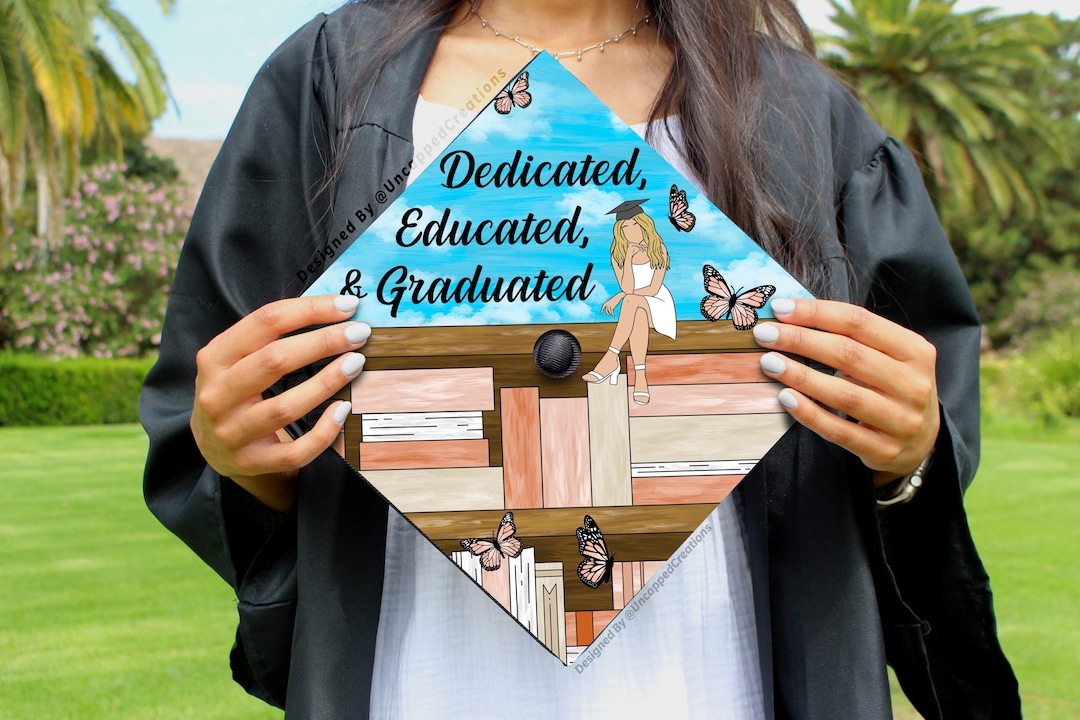 Light Skin - Grad Girl Bookshelf Cap Design | CARDSTOCK Printed Cap ...
