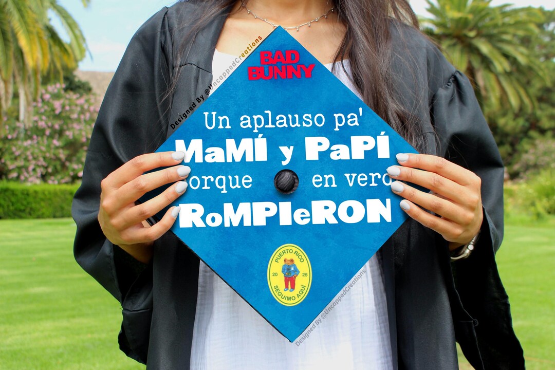 Bad Bunny Grad Cap Design | CARDSTOCK Printed Cap Topper | Bad Bunny ...