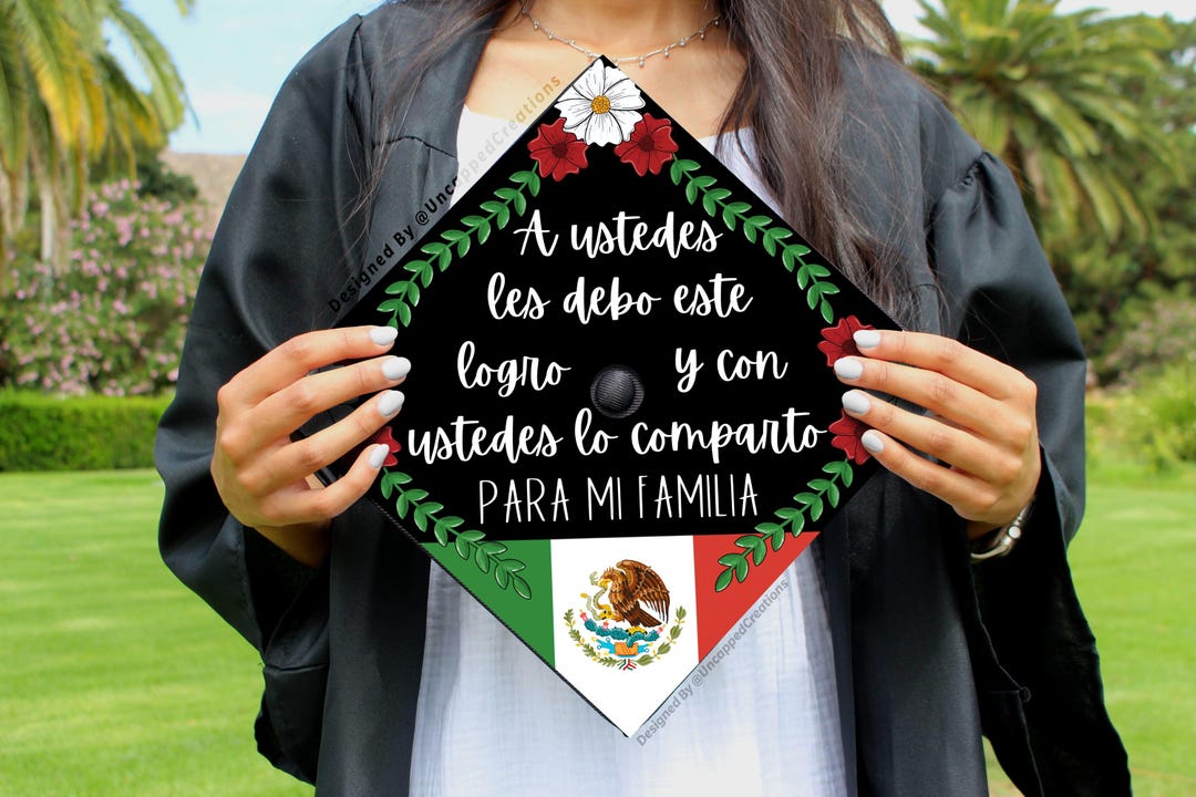 Mexican Grad Cap Design | PRINTED Graduation Cap Design | Red Flowers ...
