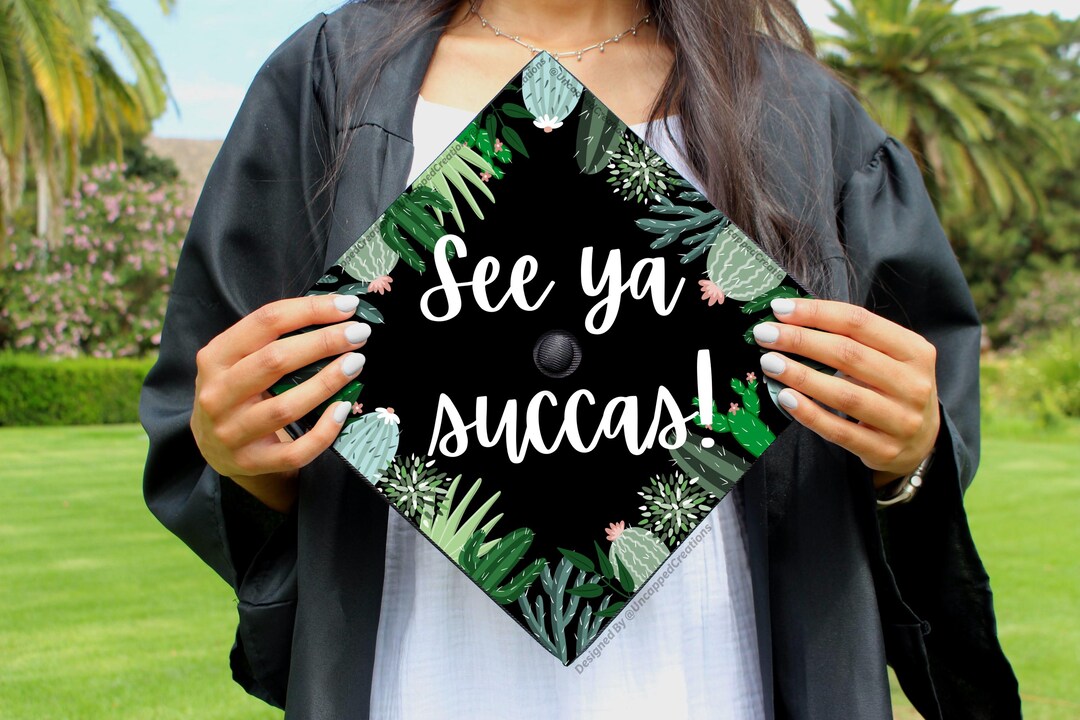 Succulent Grad Cap Design | CARDSTOCK Graduation Cap Design | Cactus ...