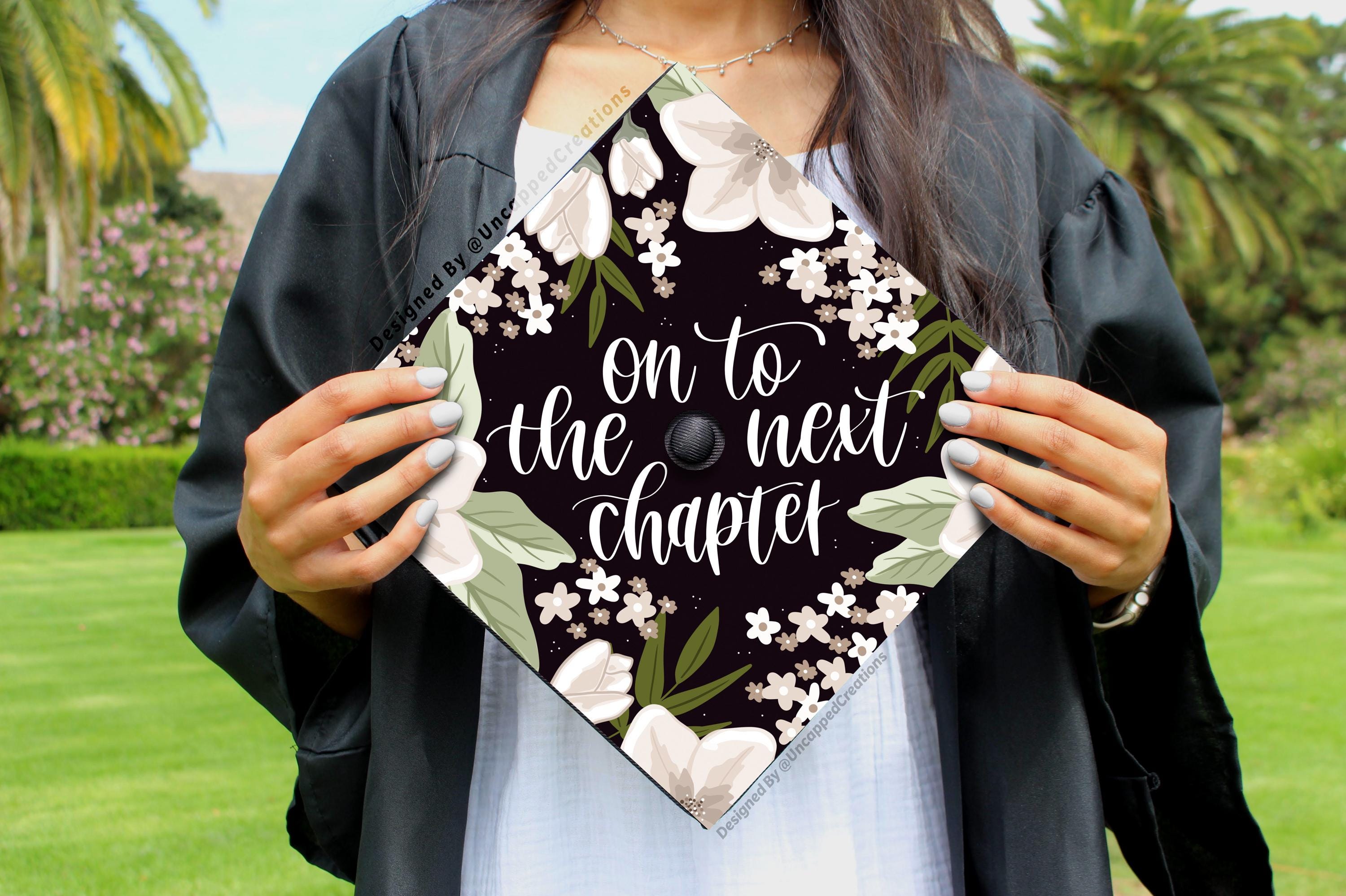 On to the Next Chapter Grad Cap Design CARDSTOCK Graduation Cap Design ...