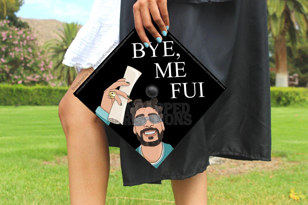Bye Me Fui Grad Cap Design CARDSTOCK Graduation Cap Design Bad Bunny ...