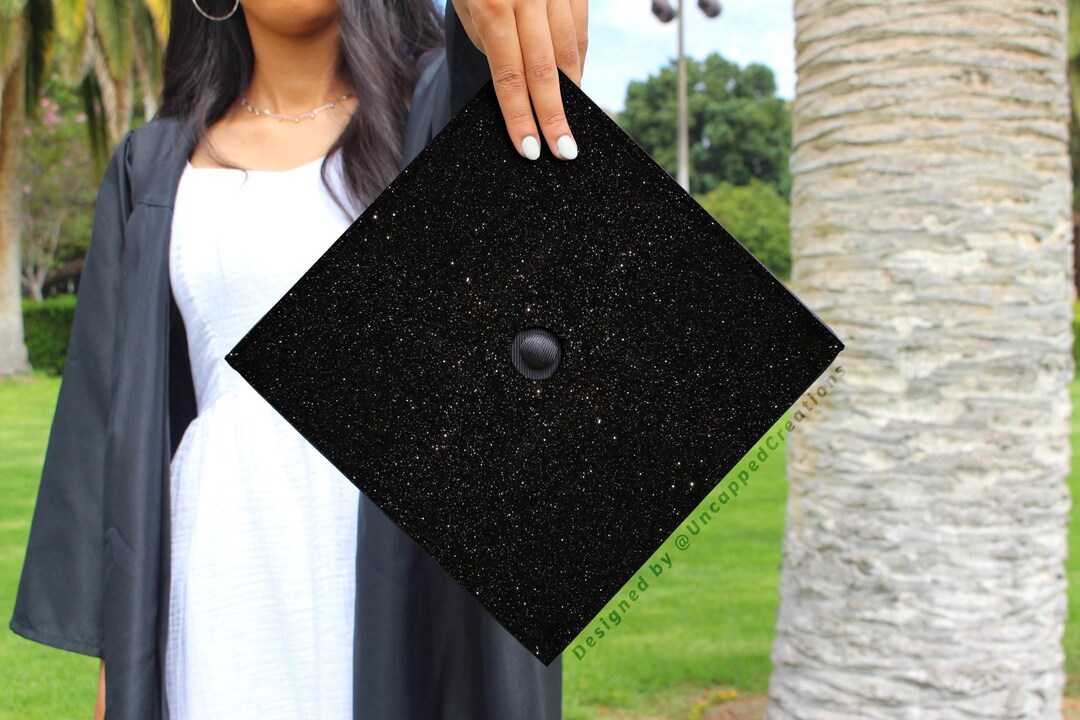 Black Glitter CARDSTOCK for Grad Cap | BLANK Template | Black Glitter ...