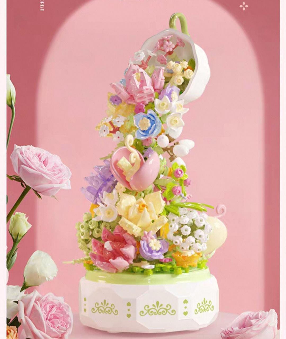 Sembo Flower Tea Language Building Blocks Bouquet Music Box Assembling ...