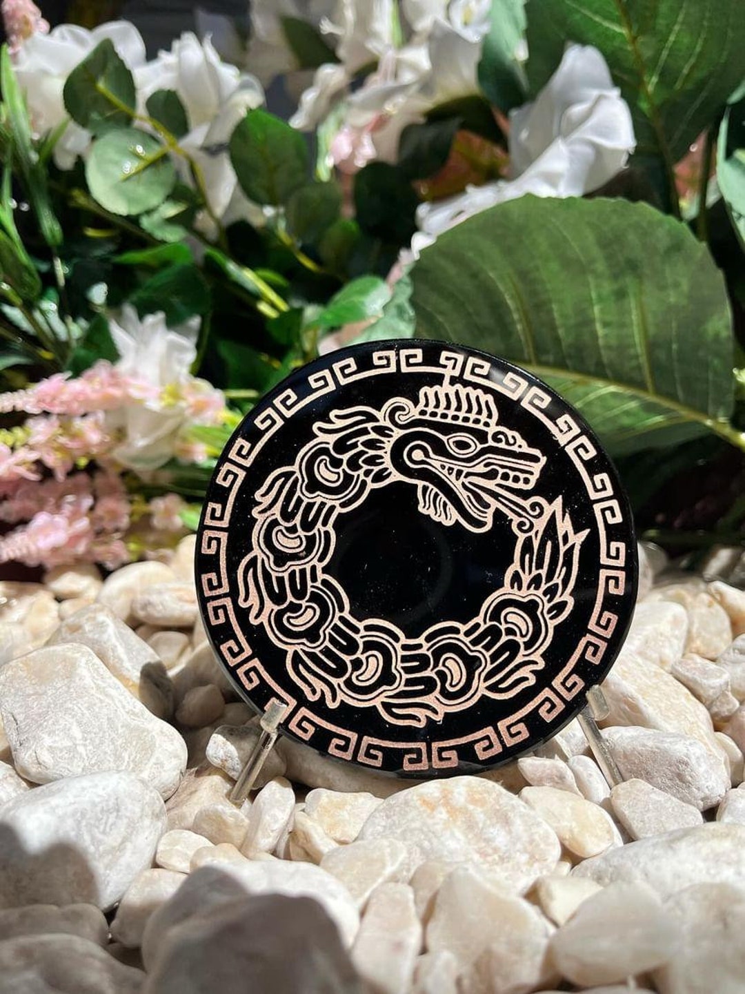 Obsidian Mirror With Feathered Serpent, Mayan Mirror, Quetzacoatl ...