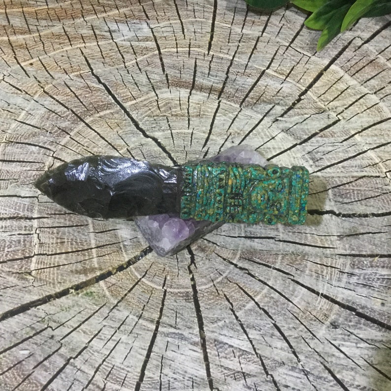 Ceremonial Dagger God Tlaloc of Obsidian With Malachite - Etsy