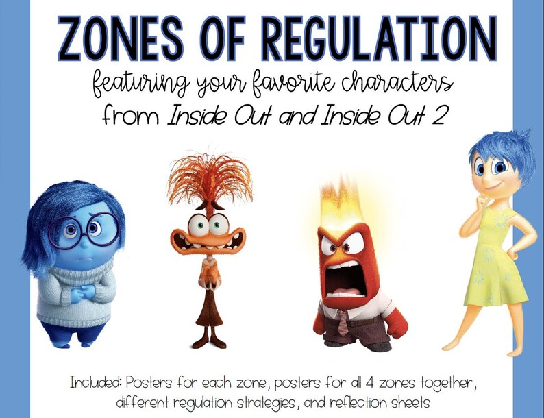 Zones of Regulation Posters and Reflection Sheets (using Inside Out) - Etsy