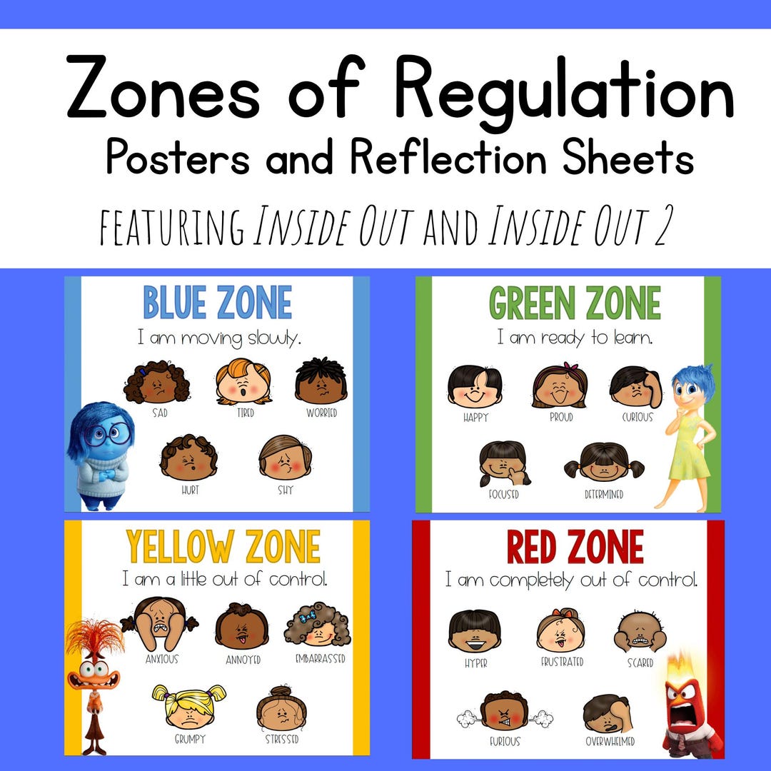 Zones of Regulation Posters and Reflection Sheets (using Inside Out) - Etsy