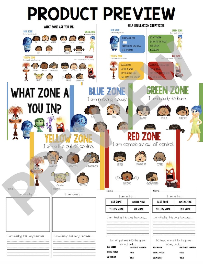 Zones of Regulation Posters and Reflection Sheets (using Inside Out) - Etsy