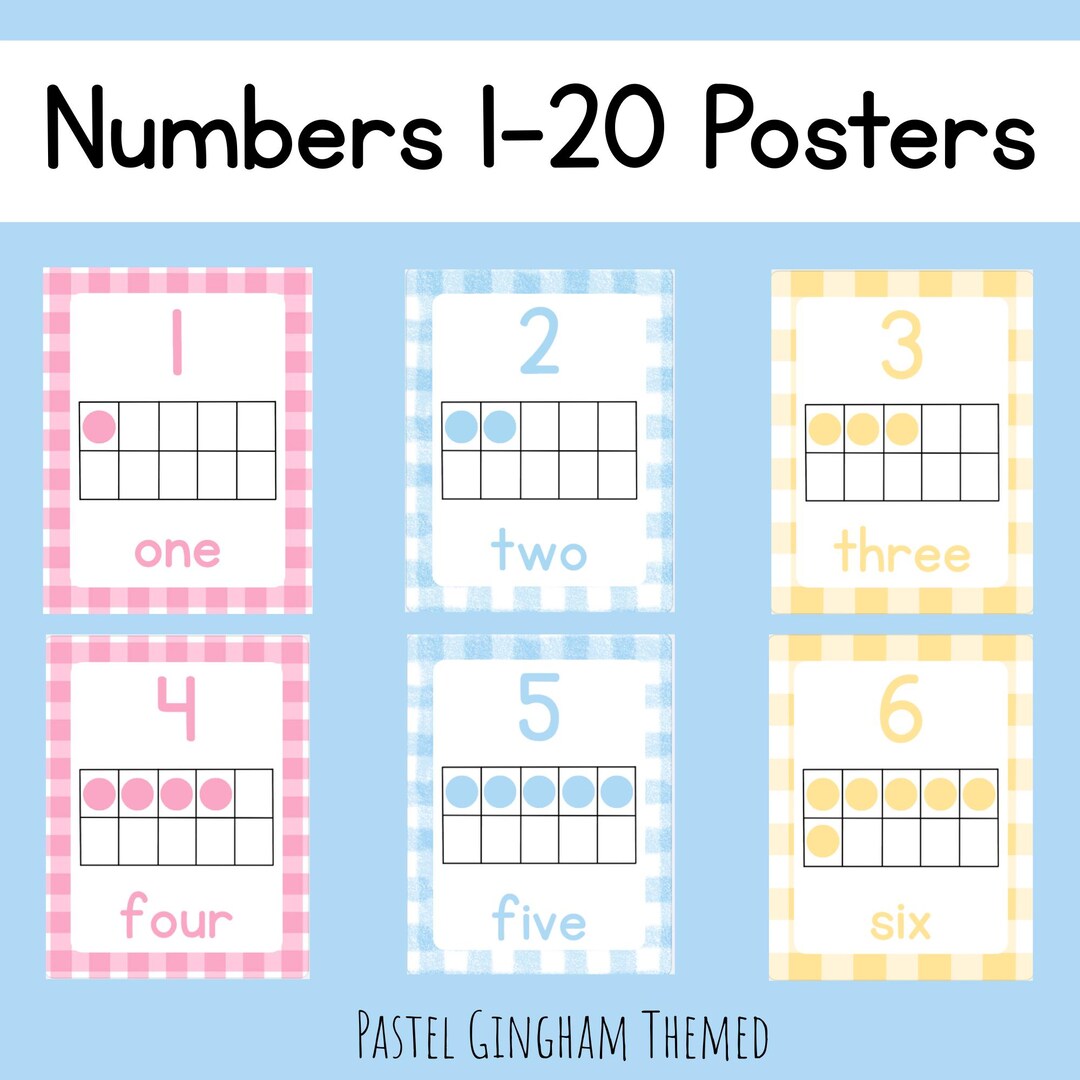 Gingham Number Posters 1–20 | Pastel Blue, Yellow & Pink | Classroom ...
