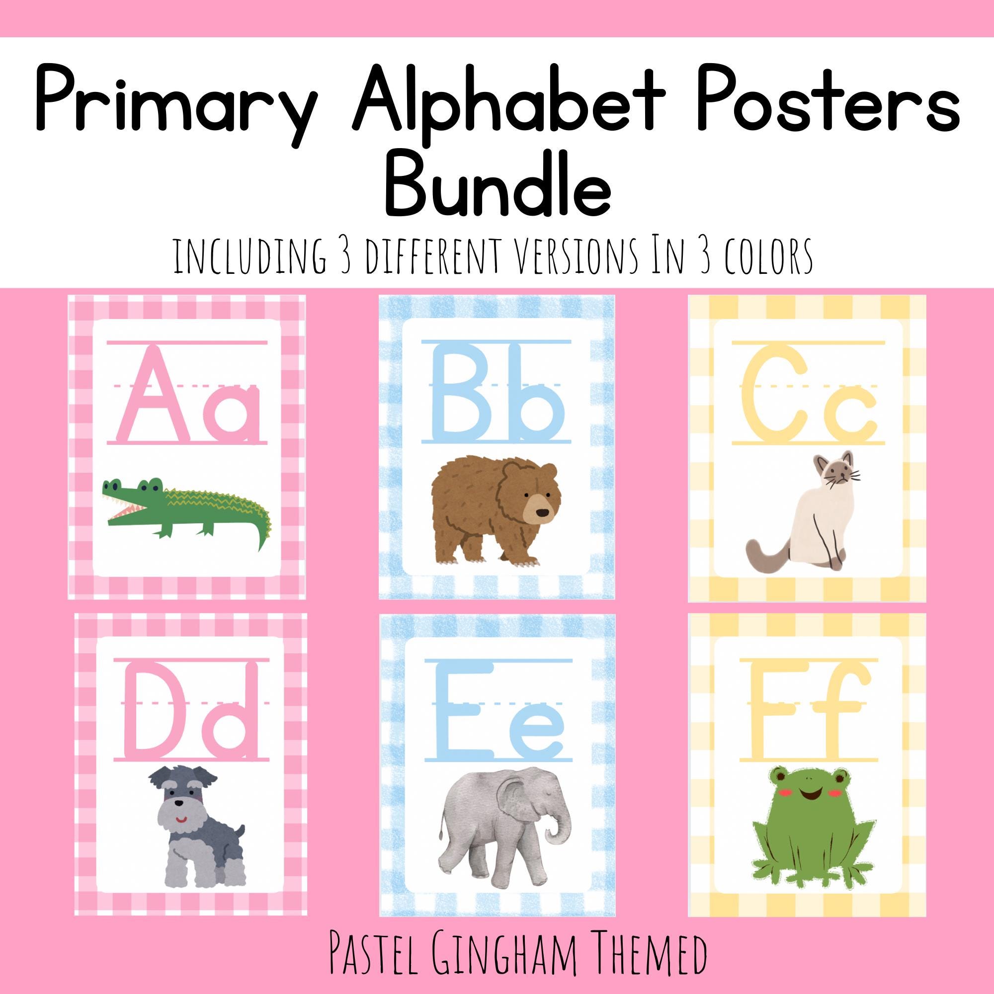 Pastel Gingham Alphabet Posters Bundle | Pink, Yellow, Blue | Lined ...