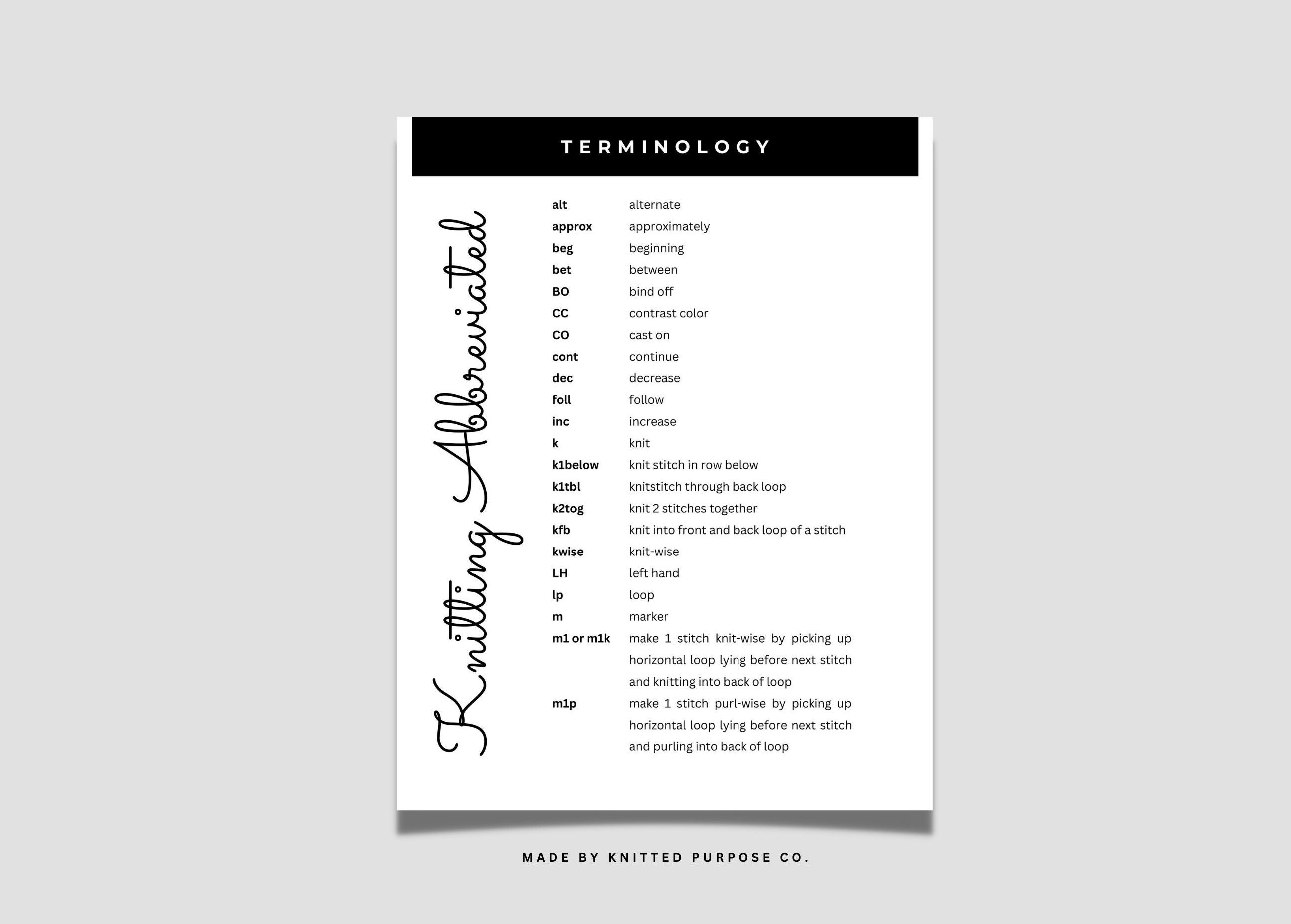 Basic Knit Terms/abbreviations Printable Learn How to Knit - Etsy UK