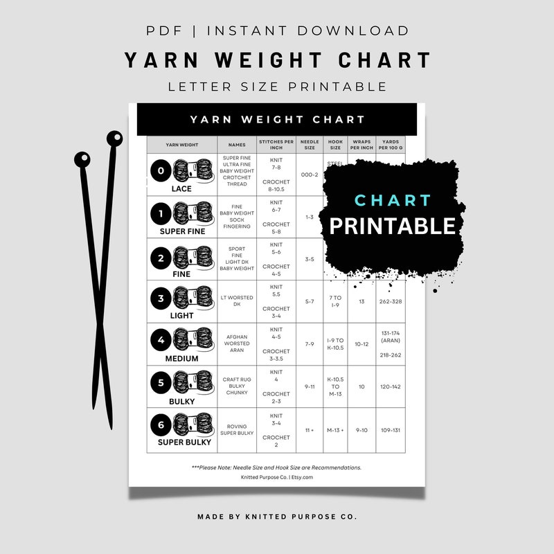 Knit Weight Yarn Chart - Etsy