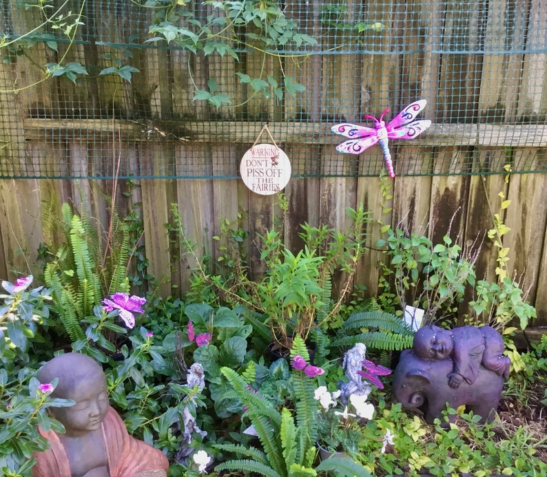 Beautiful Garden Sign “don’t Pi** off the Fairies” Wooden Hanger 20cm X ...