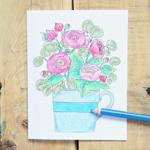 Set of 6 Coloring Cards Floral Color Cards Coloring - Etsy