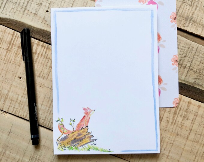 Fox Stationary Blue Bordered Notepad 75 Pages 5x7 Bordered Stationary ...
