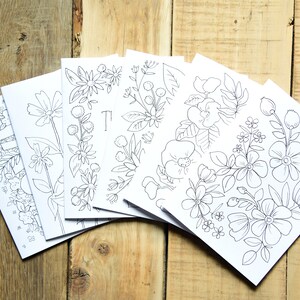 Set of 6 Coloring Cards Flower Coloring Card Set | Etsy