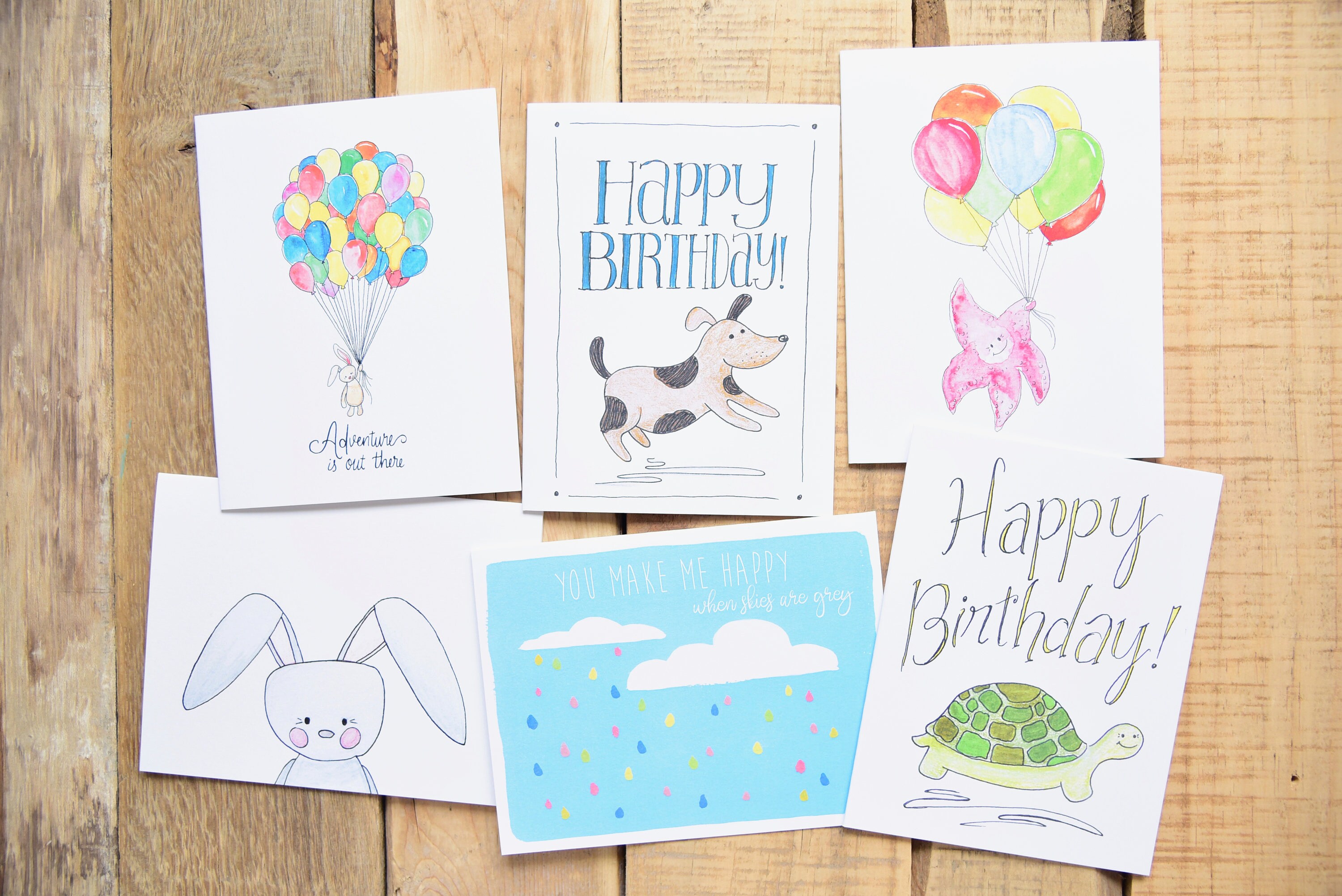 Set of 6 Sweet Birthday Card A2 Cards Child Happy Birthday Set Balloon ...
