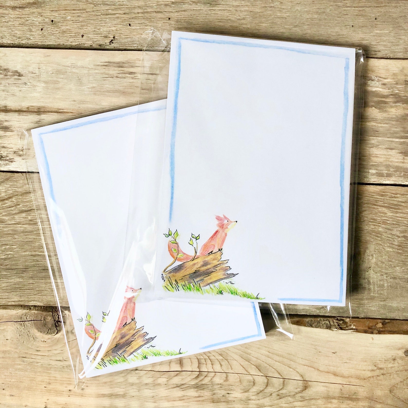 Fox Stationary Blue Bordered Notepad 75 Pages 5x7 - Etsy