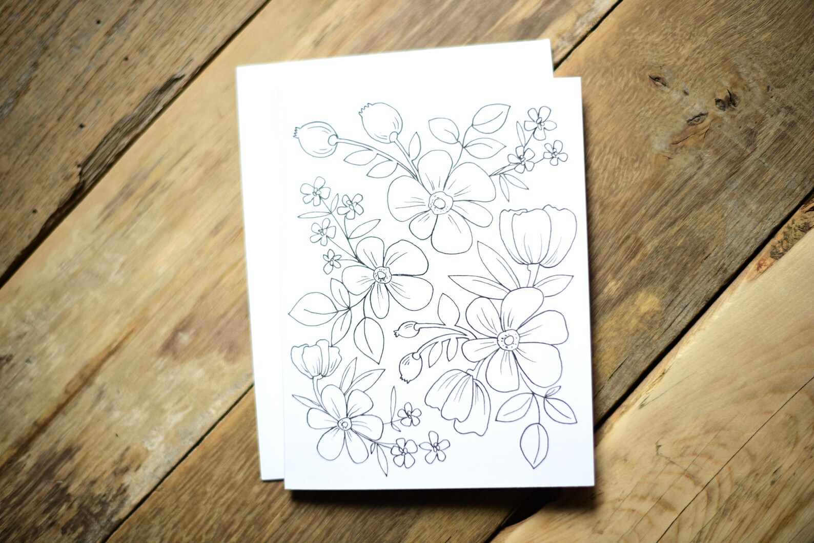 Set of 6 Coloring Cards Flower Coloring Card Set - Etsy