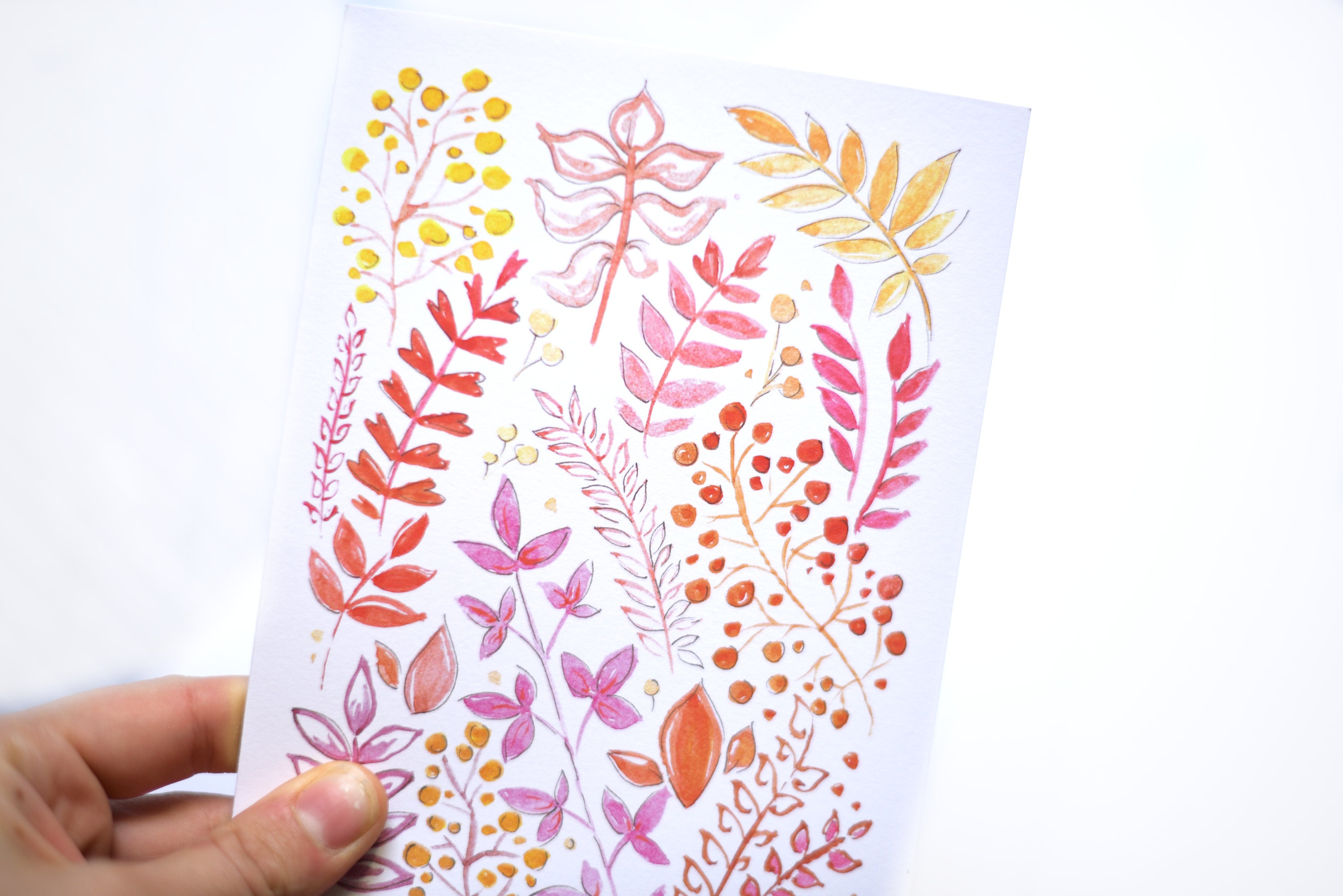 Set of 6 Watercolor Leaf Greeting Cards Everyday Cards | Etsy