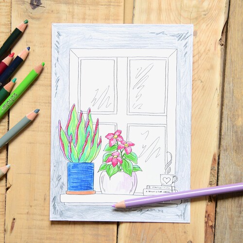Set of 6 Coloring Cards Floral Color Cards Coloring - Etsy