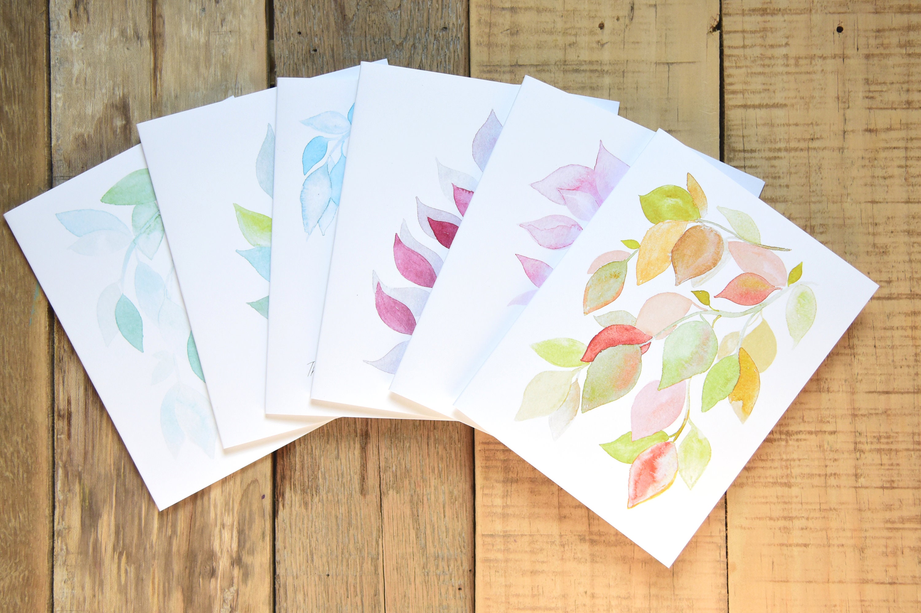 Set of 6 Faded Watercolor Leaves Delicate Leaf Greeting | Etsy