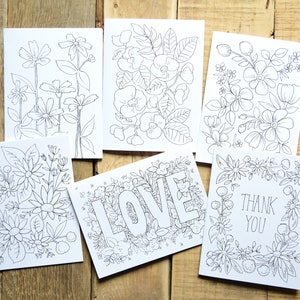 Set of 6 Coloring Cards Flower Coloring Card Set | Etsy