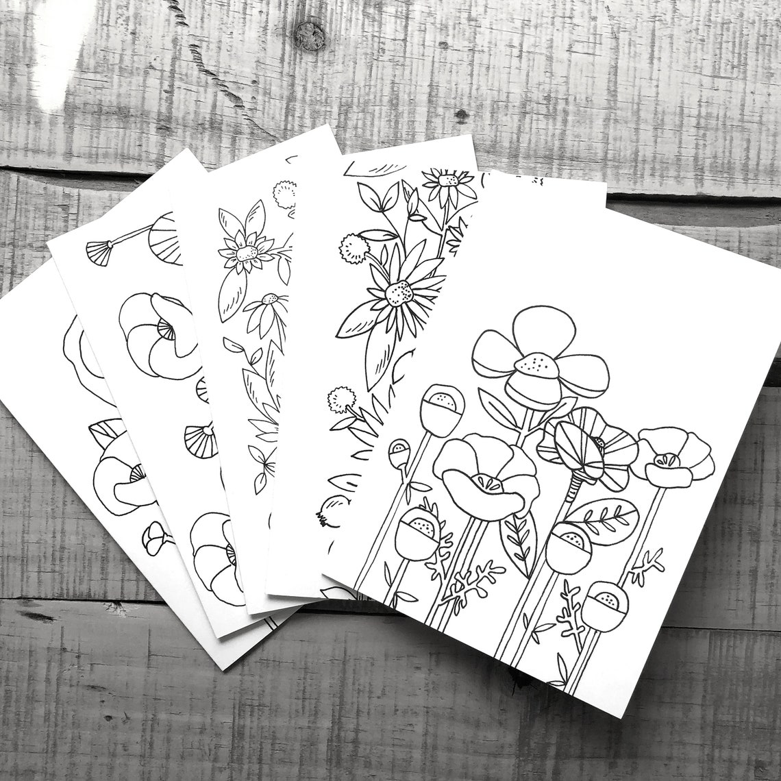 Set of 5 A7 Size Color It Yourself Cards 5 Different - Etsy