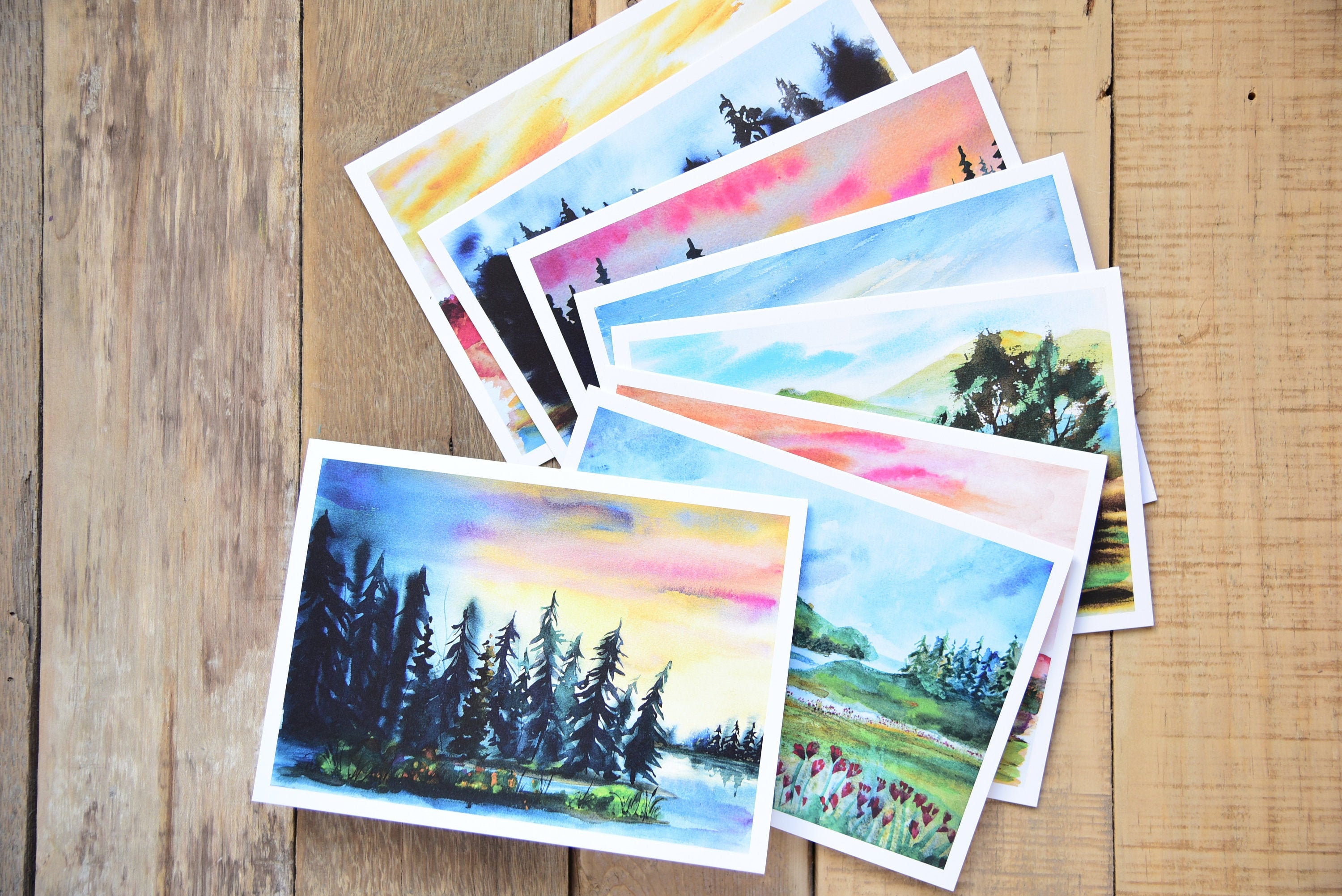 Set of 10 Landscape Painting Greeting Cards Art Note | Etsy