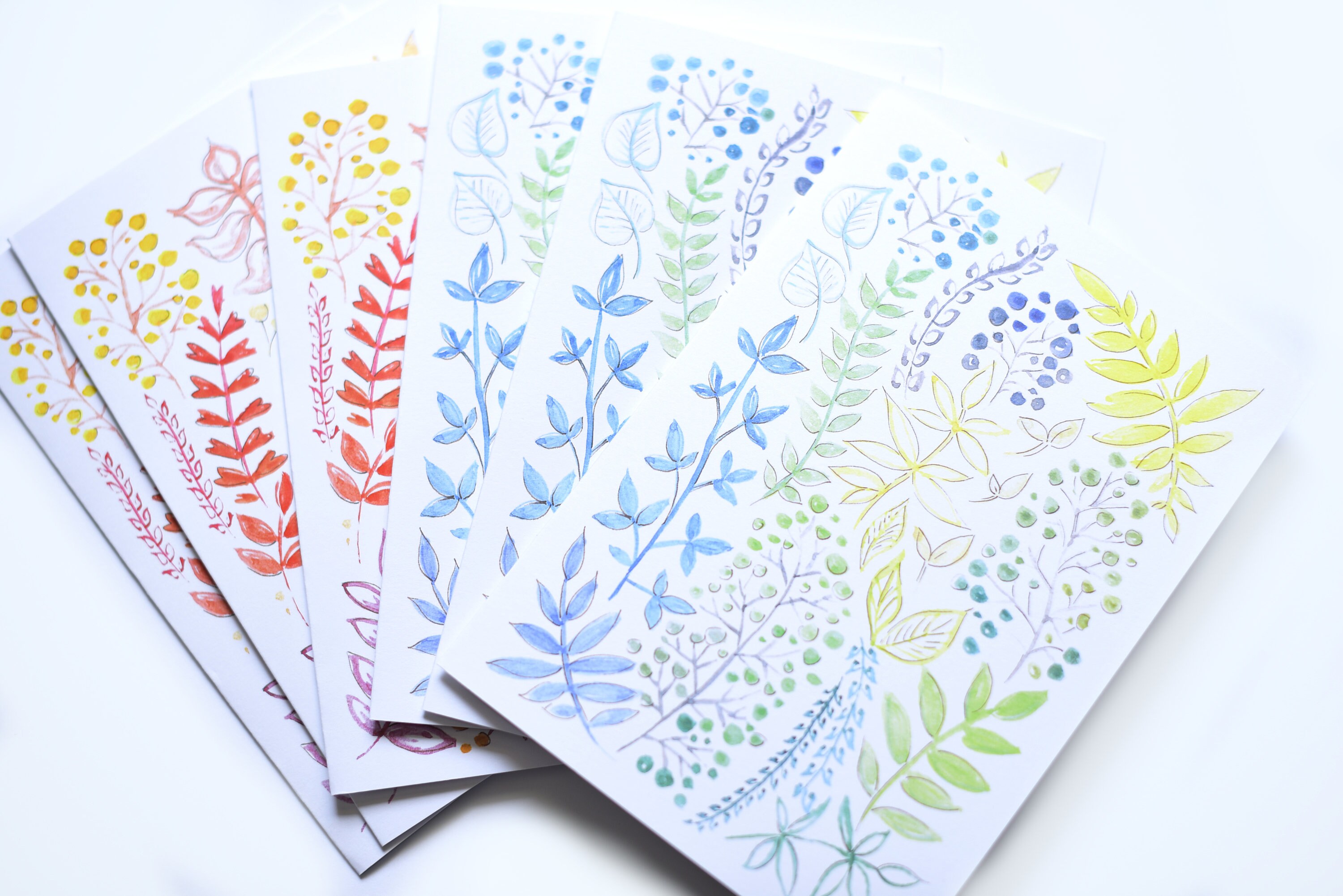 Set of 6 Watercolor Leaf Greeting Cards Everyday Cards | Etsy