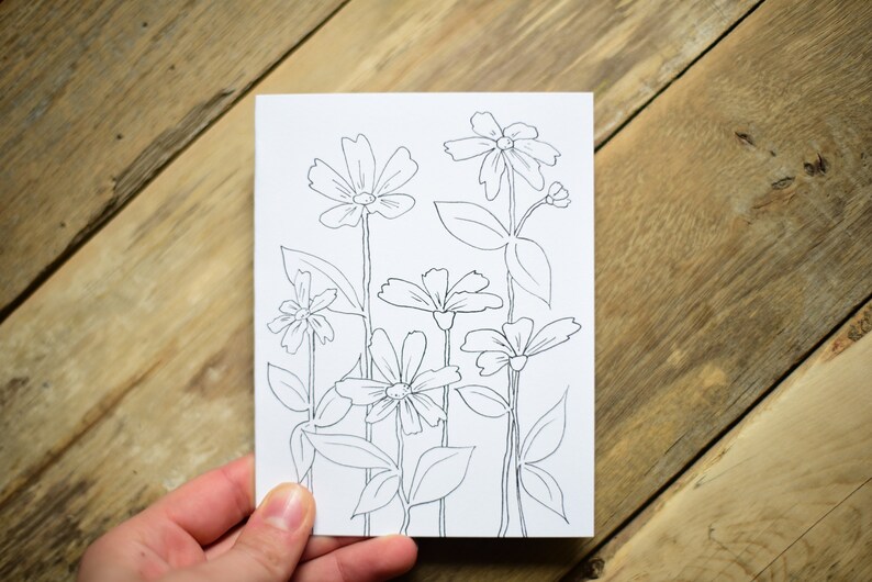 Set of 6 Coloring Cards Flower Coloring Card Set | Etsy