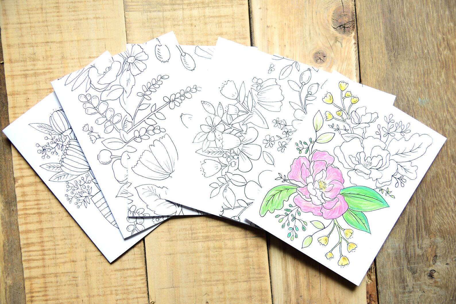 Set of 6 Coloring Cards Floral Color Cards Coloring - Etsy