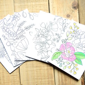 Set of 6 Coloring Cards Floral Color Cards Coloring - Etsy