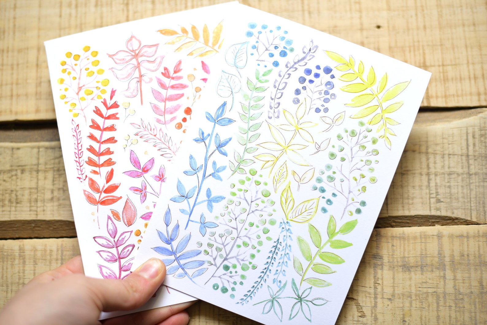 Set of 6 Watercolor Leaf Greeting Cards Everyday Cards | Etsy