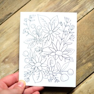 Set of 6 Coloring Cards Flower Coloring Card Set | Etsy