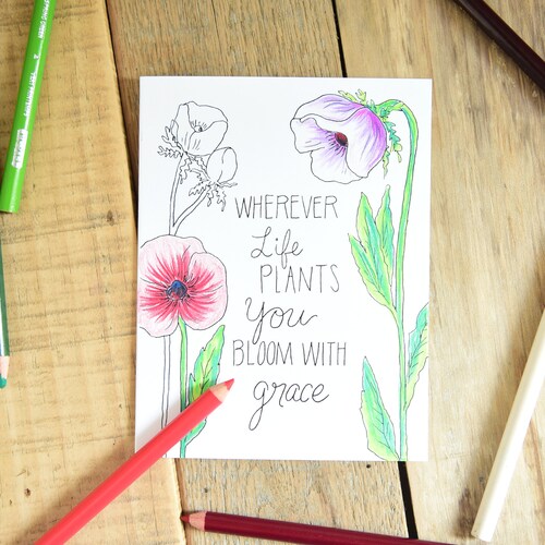Set of 6 Coloring Cards Floral Color Cards Coloring - Etsy