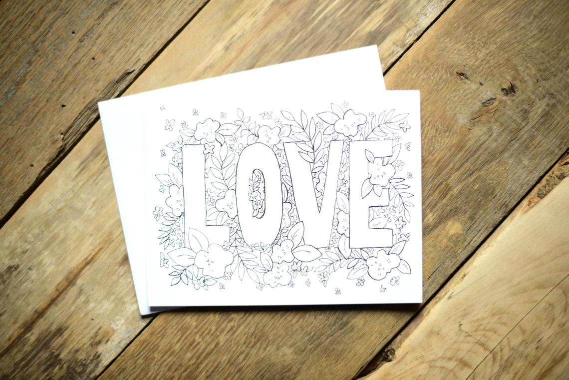 Set of 6 Coloring Cards Flower Coloring Card Set | Etsy