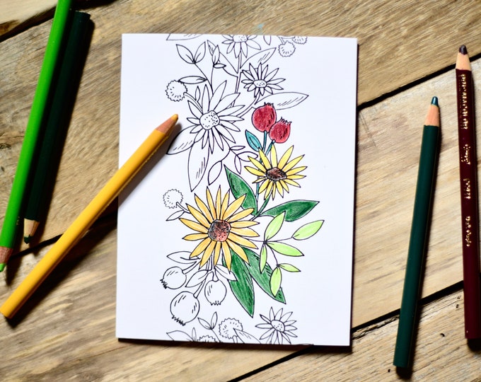 Set of 6, A2 Size Color It Yourself Cards 6 Different Designs Floral ...
