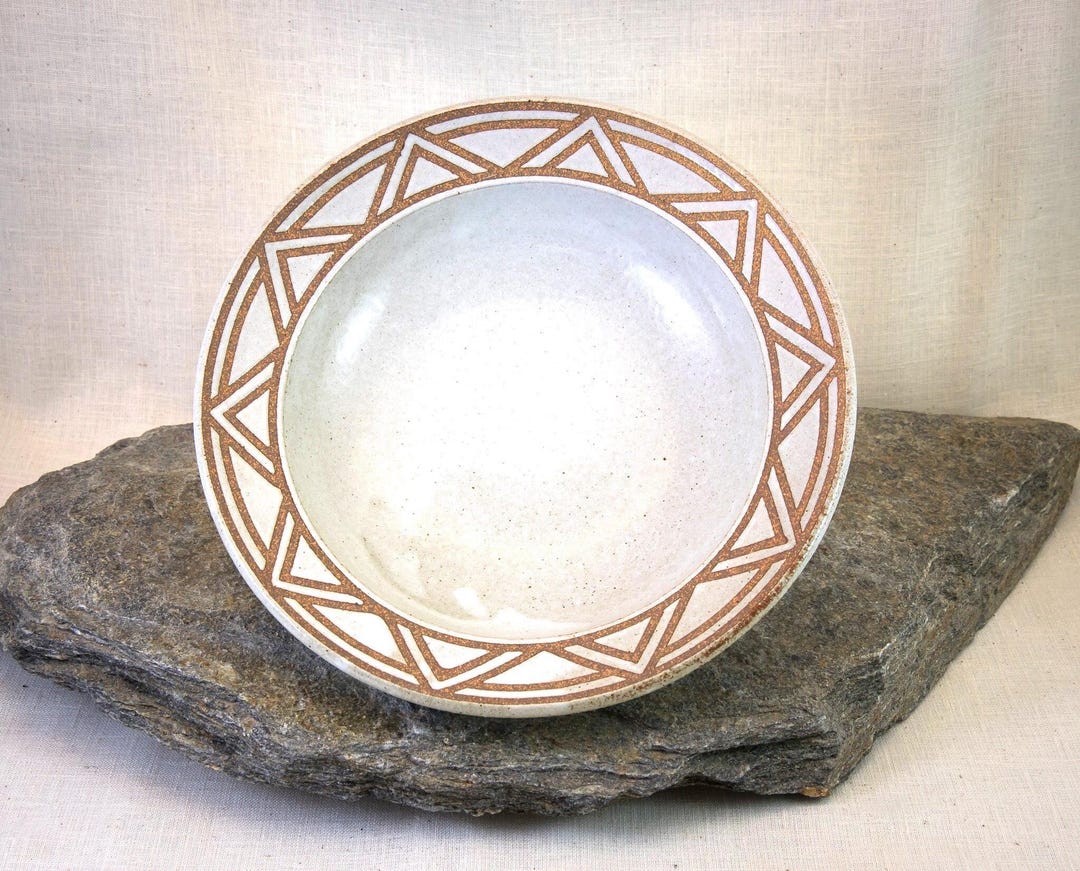 Geometric Motif Pottery Bowl - Stoneware Serving Dish - Handmade ...